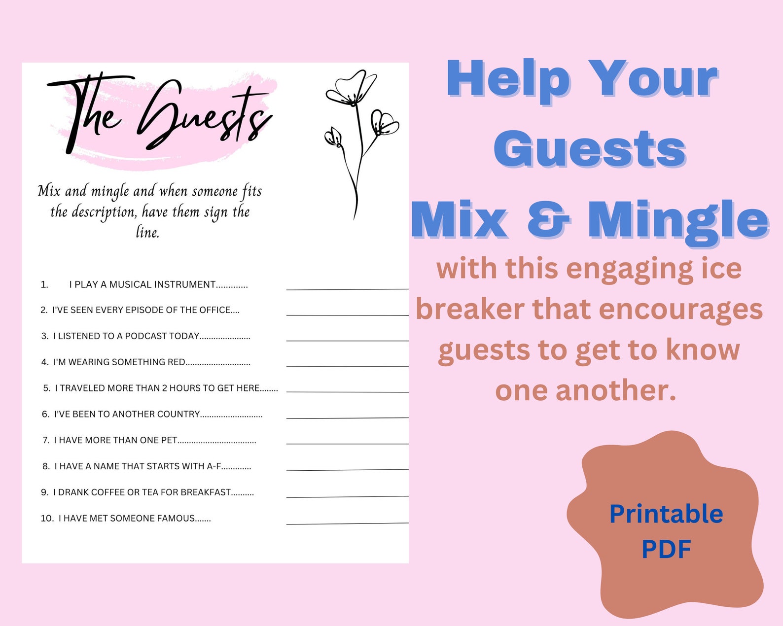 Mix and Mingle Ice Breaker Game: Find the Guest (PDF Download) - Etsy
