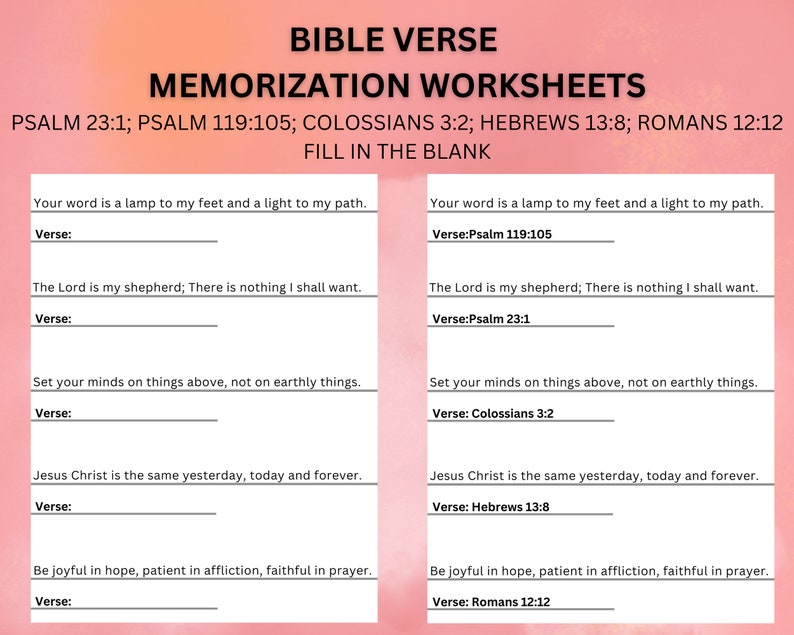 Bible Verse Memorization Worksheet - Etsy