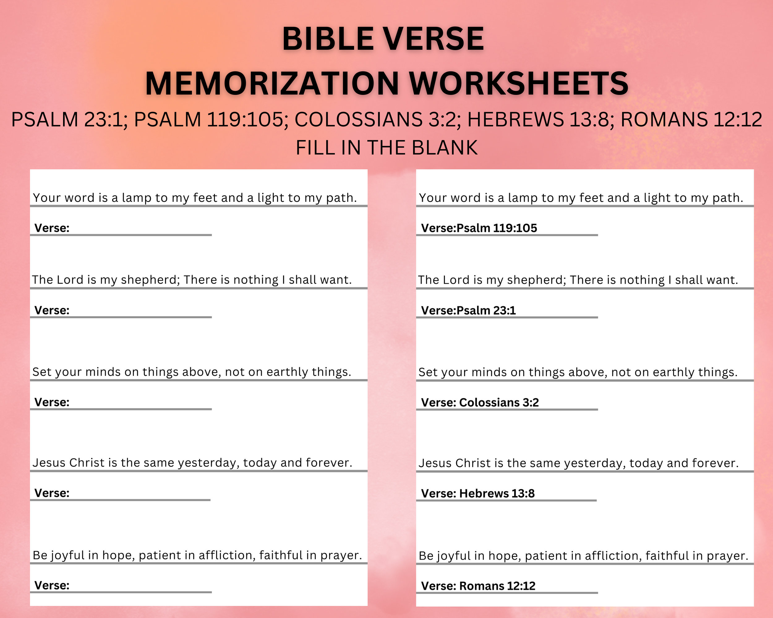 Bible Verse Memorization Worksheet - Etsy