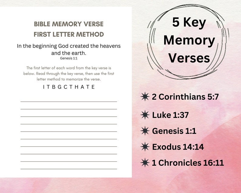 Bible Verse Memorization Worksheet, Scripture Memory Printable ...
