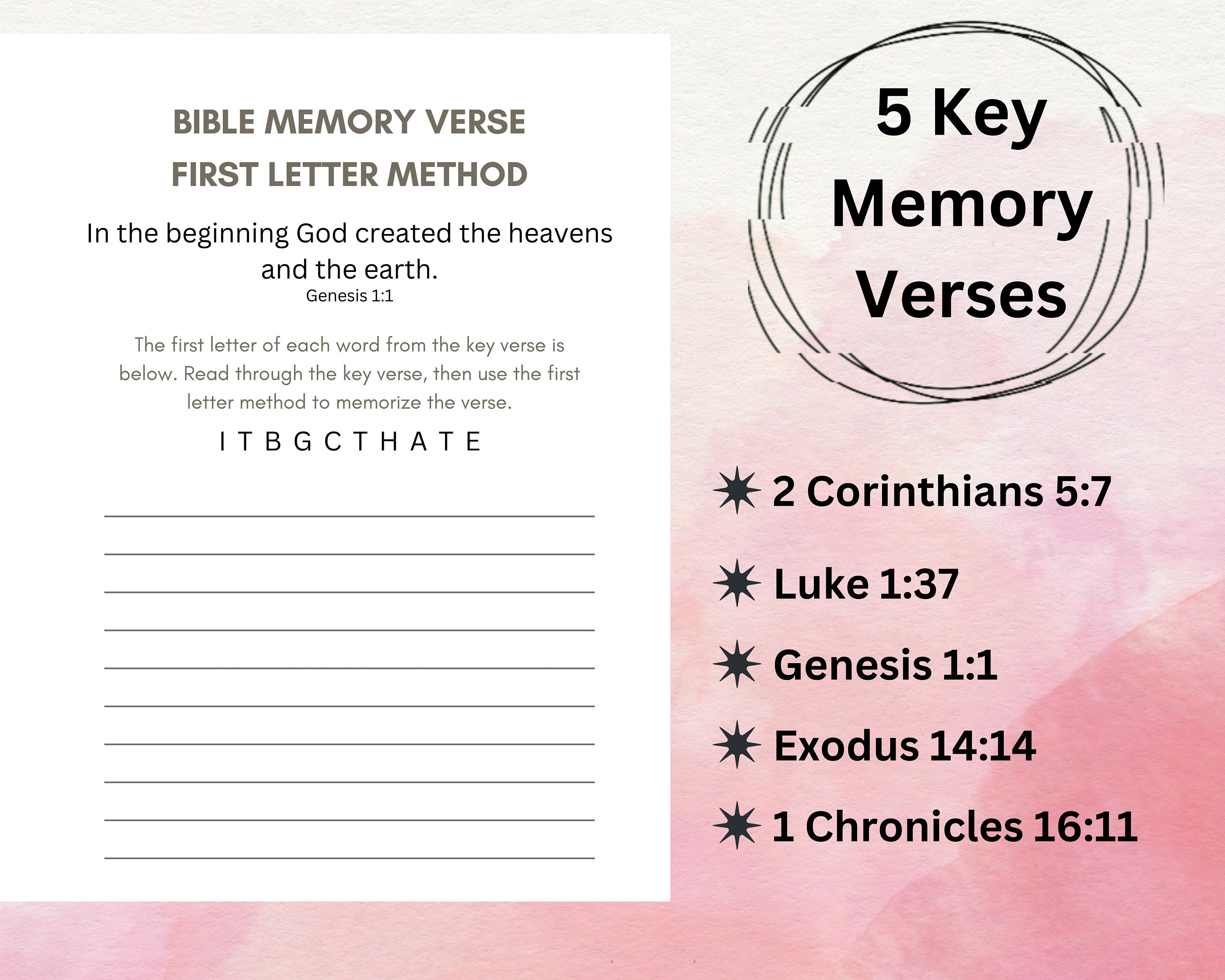 Bible Verse Memorization Worksheet, Scripture Memory Printable ...