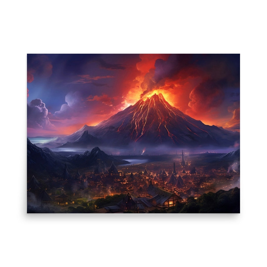Majestic Convergence: Erupting Volcano Art Print - Etsy