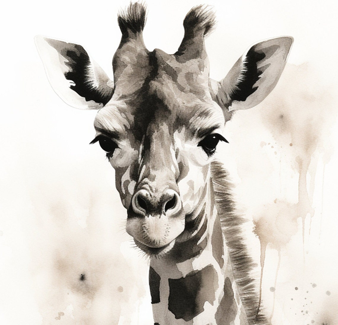 Giraffe Charcoal Black White Beige Wall Art | Minimalist Vintage ...
