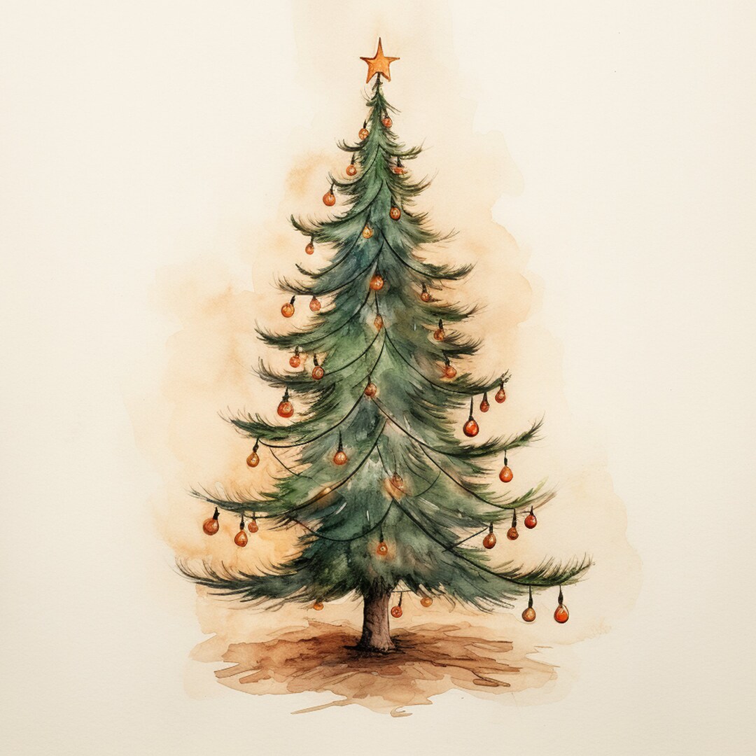 Vintage Christmas Tree Sketch - Etsy