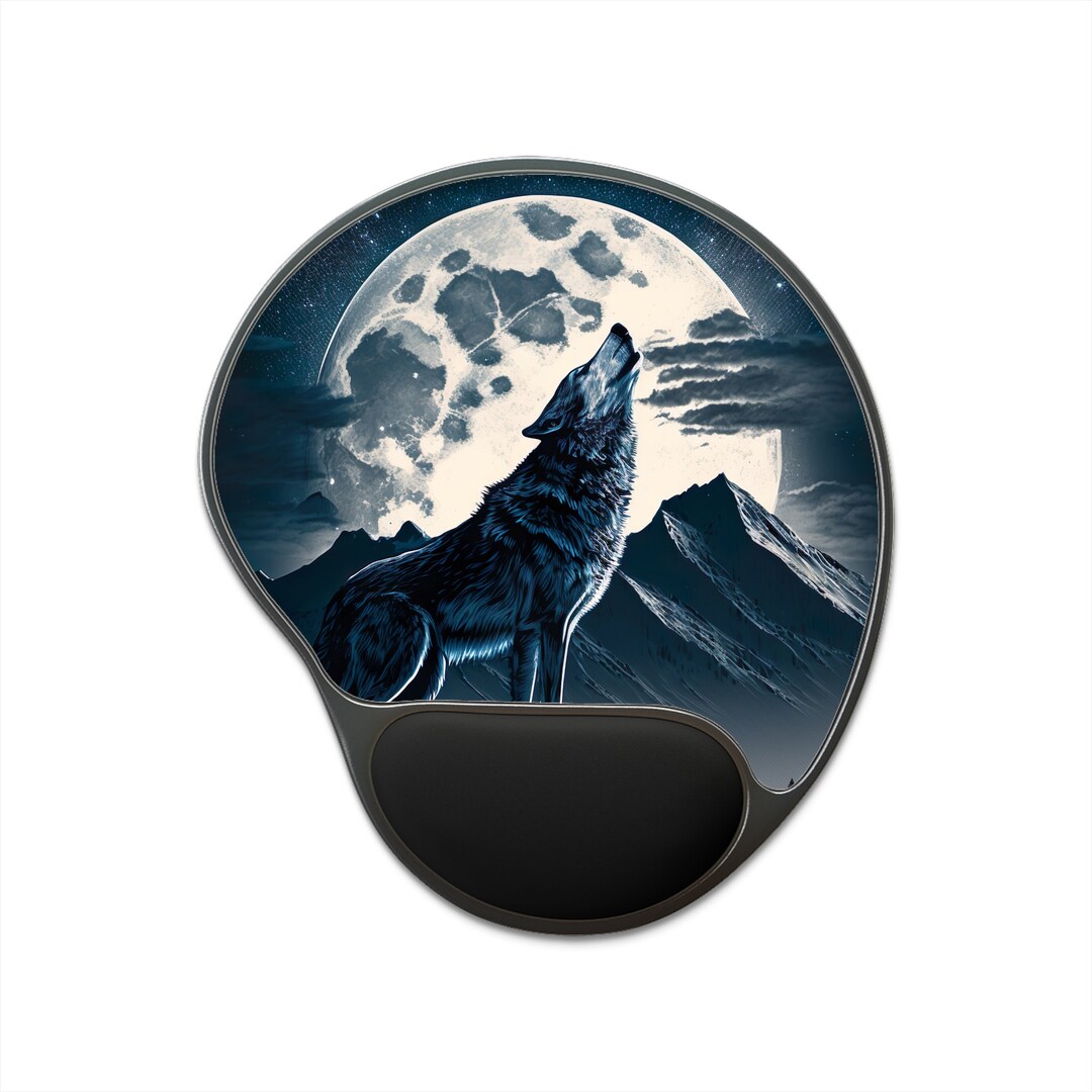 Wolf Howling at Moon Design for Gaming and Work, Stylish Mouse Pad With ...