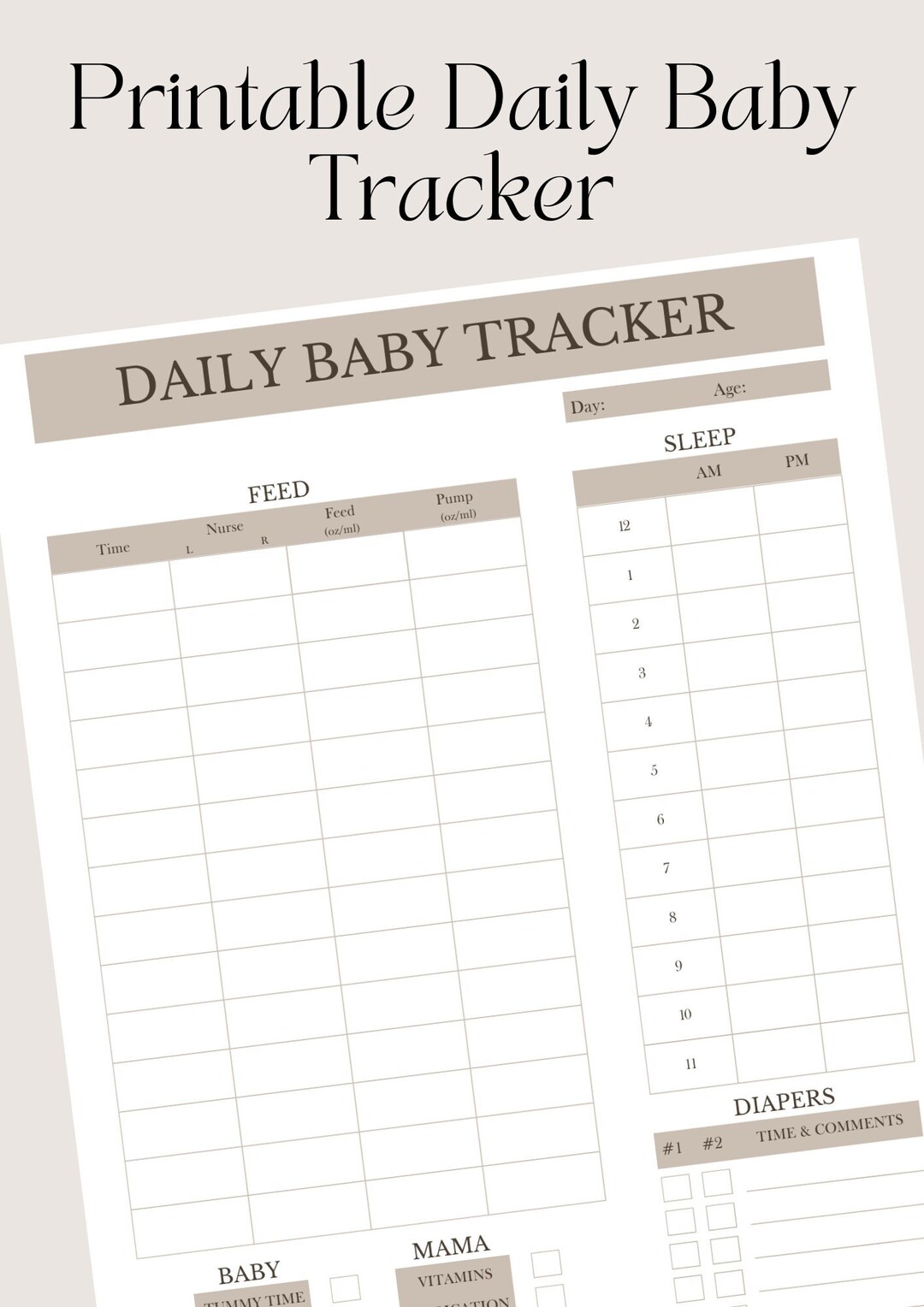 Neutral Printable Daily Baby Tracking Planner Newborn Daily Journal ...