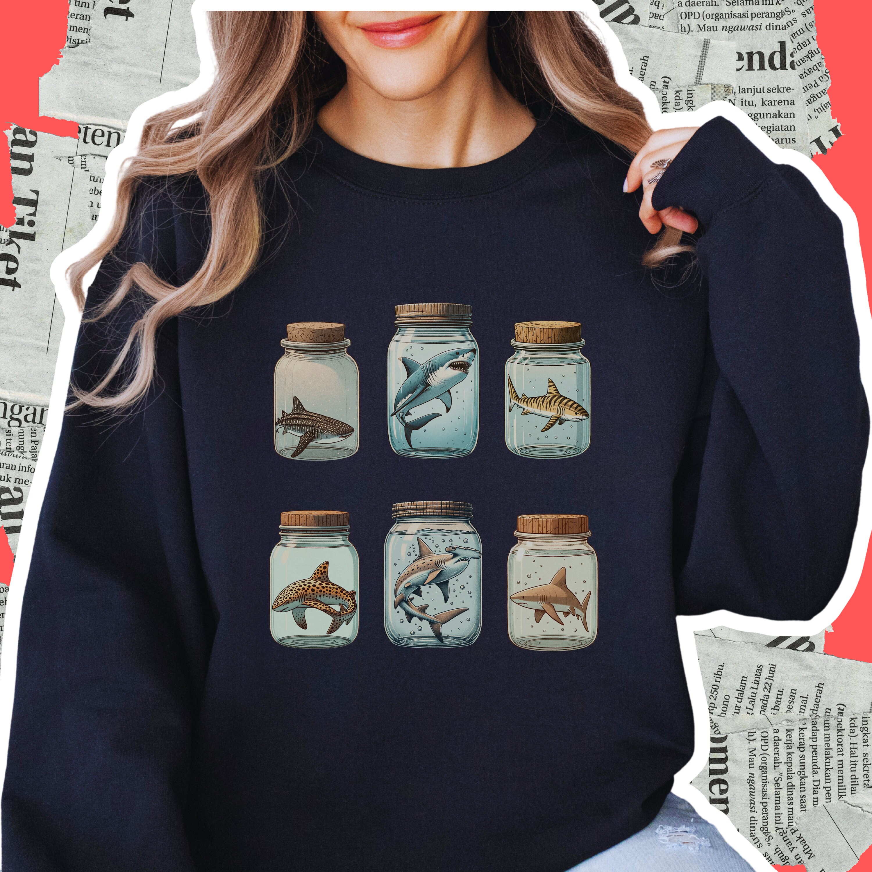 Shark Sweatshirt, Cute Shark Sweater, Shark Person Gift, Surf ...