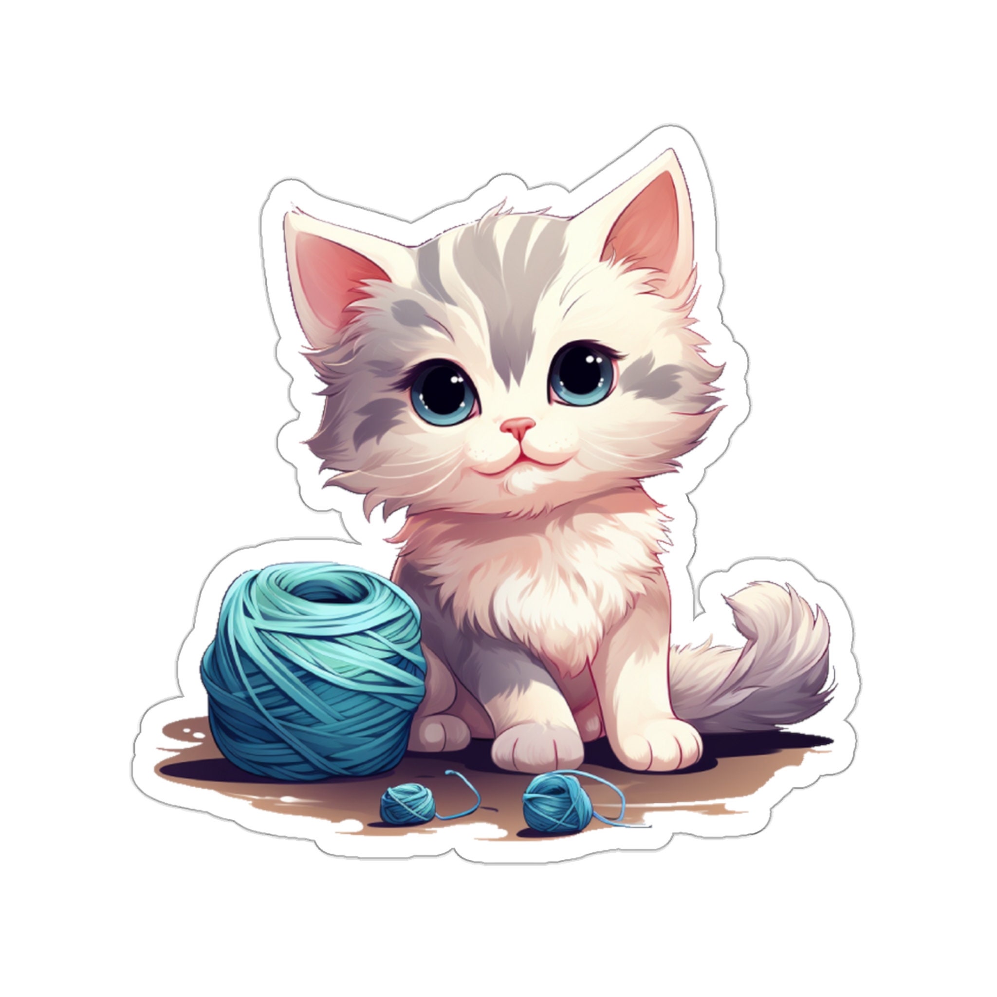 Cute Kitten With Yarn Sticker Cute Sticker Cat - Etsy