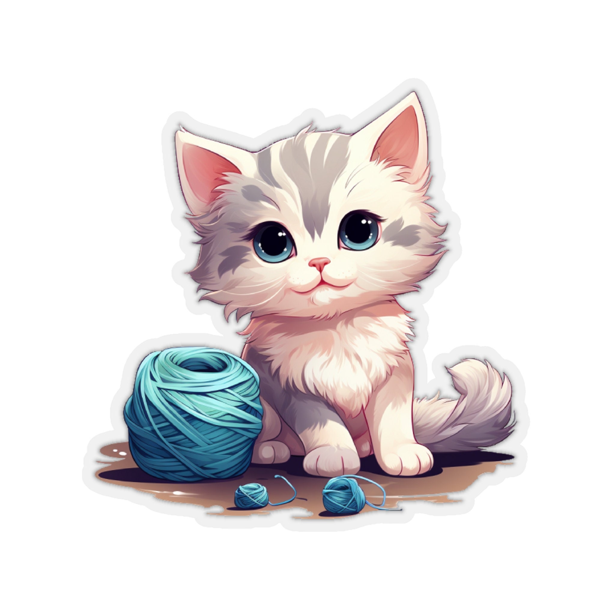 Cute Kitten With Yarn Sticker Cute Sticker Cat - Etsy