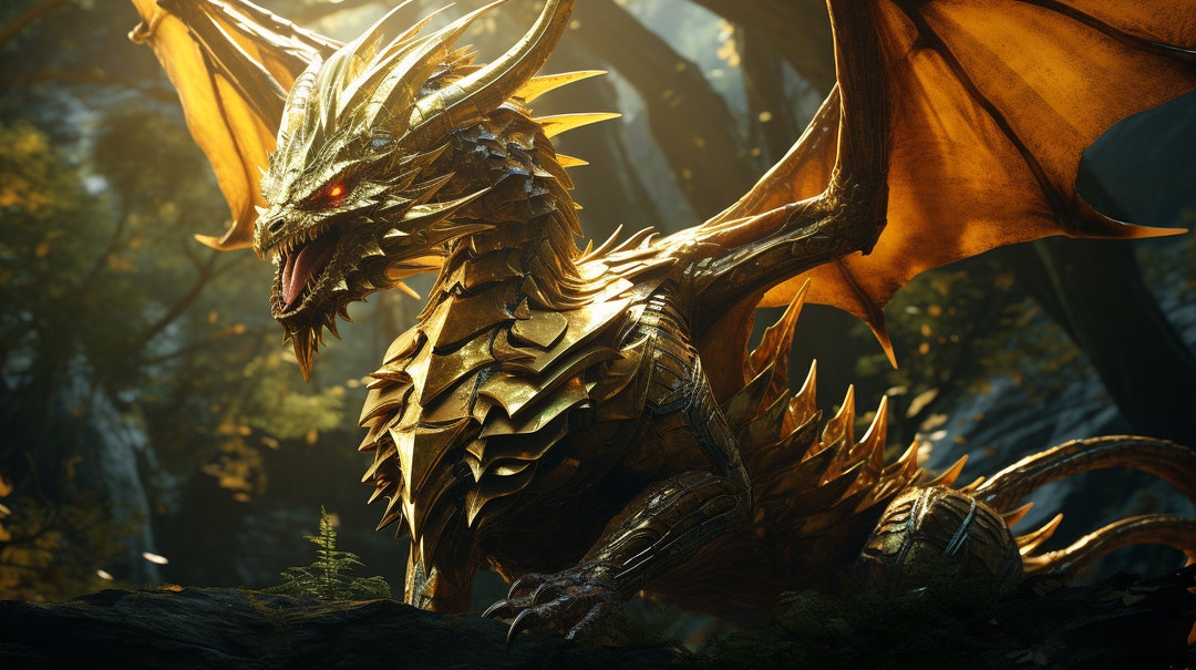 Golden Dragon Printable Laptop Background Digital Art Print. - Etsy