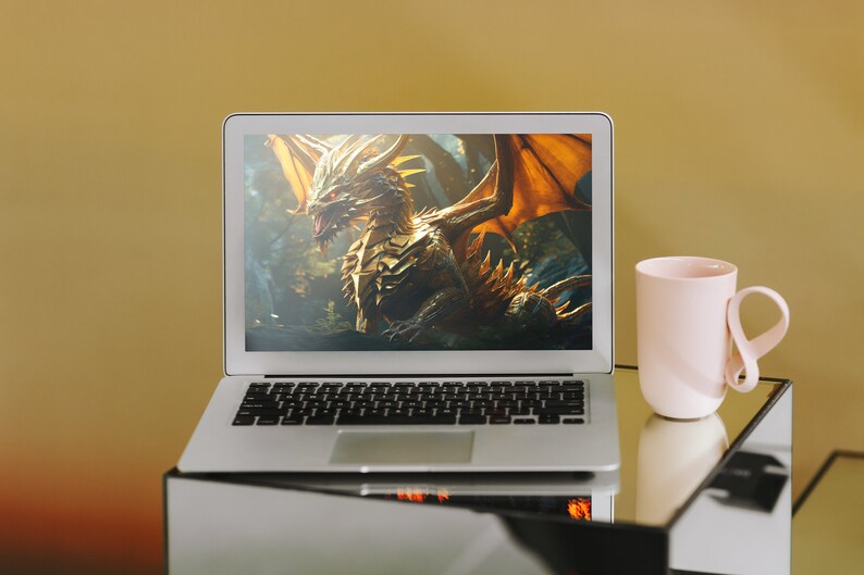 Golden Dragon Printable Laptop Background Digital Art Print. - Etsy