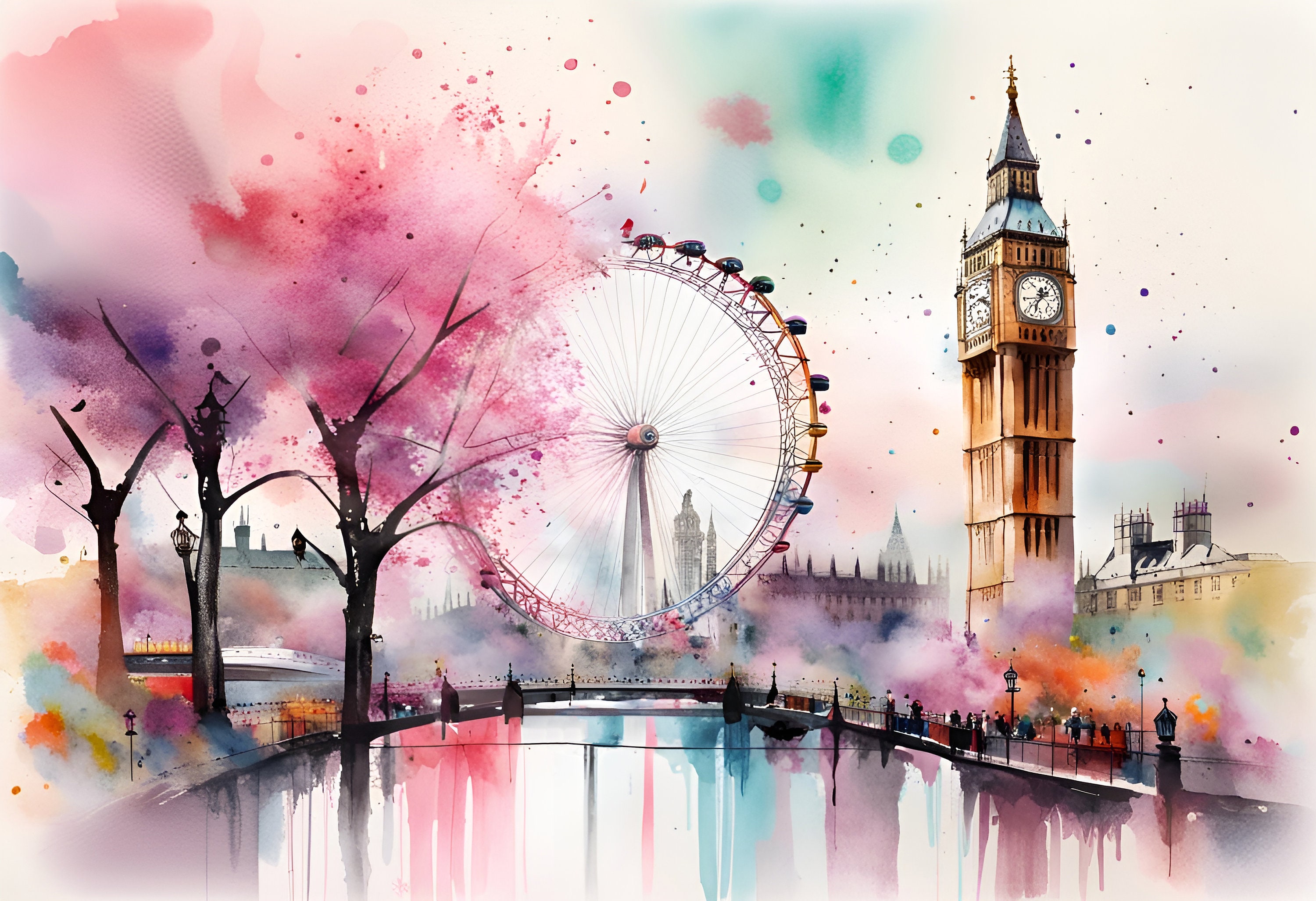 Watercolor Wall Art, London Digital Print, Big Ben Painting, London ...
