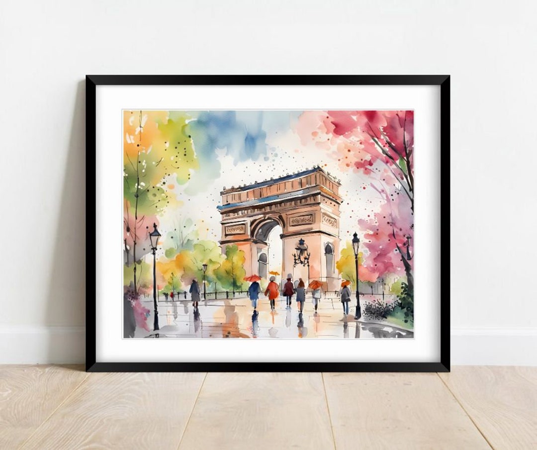 Printable Digital Watercolor Painting of Paris Arc De Triomphe Wall Art ...