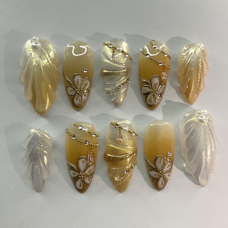 Gold Press on Nails - Etsy