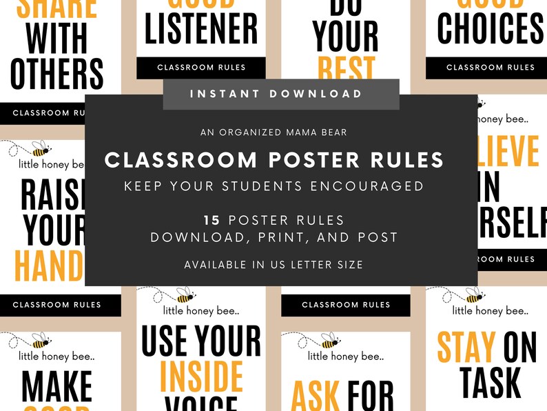Printable Classroom Rules Poster for Bulletin Board | Poster | Classroom Expectations | Shared ...
