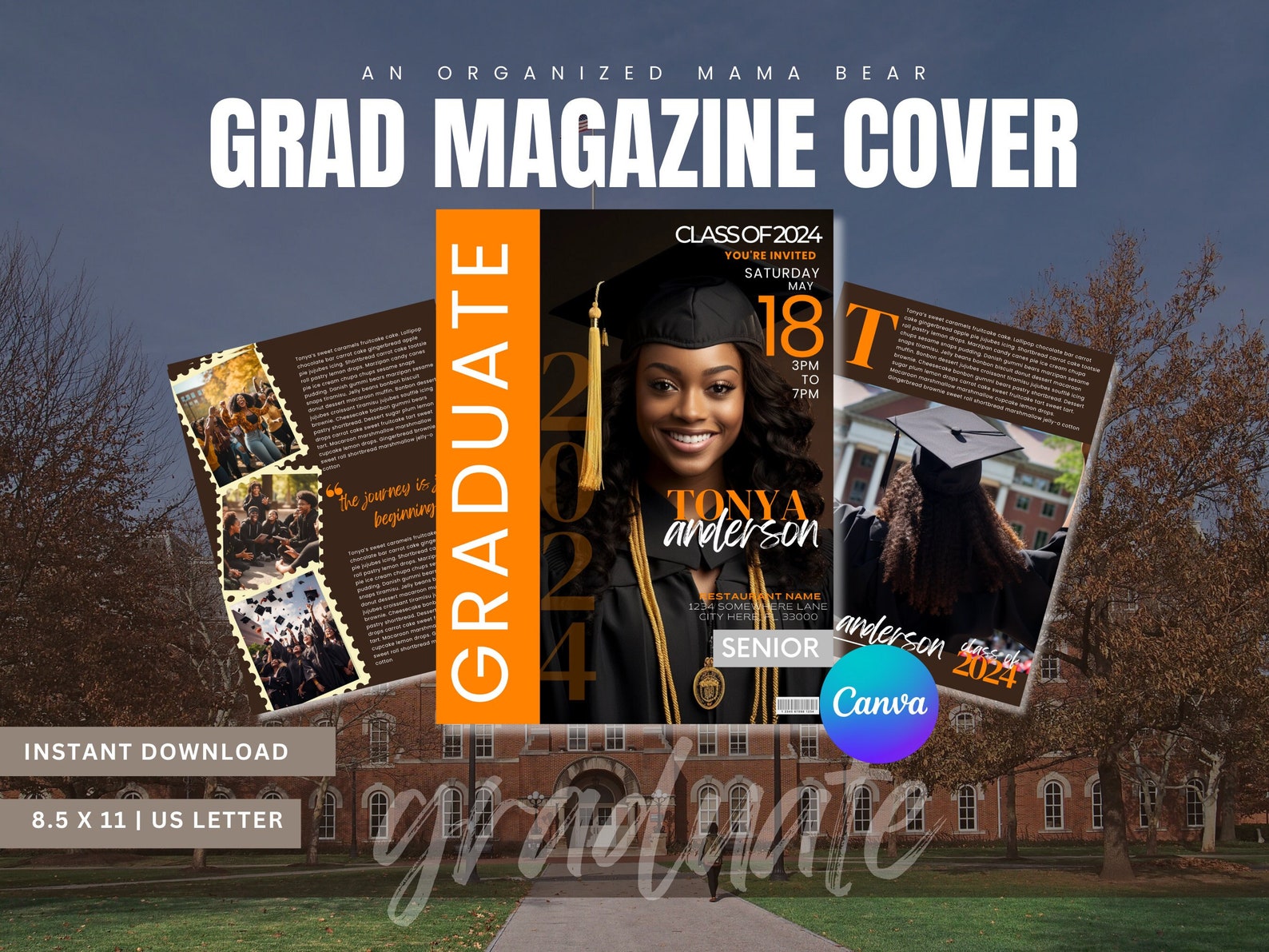 Grad Magazine Cover Canva Template | Custom Magazine Cover | Canva ...