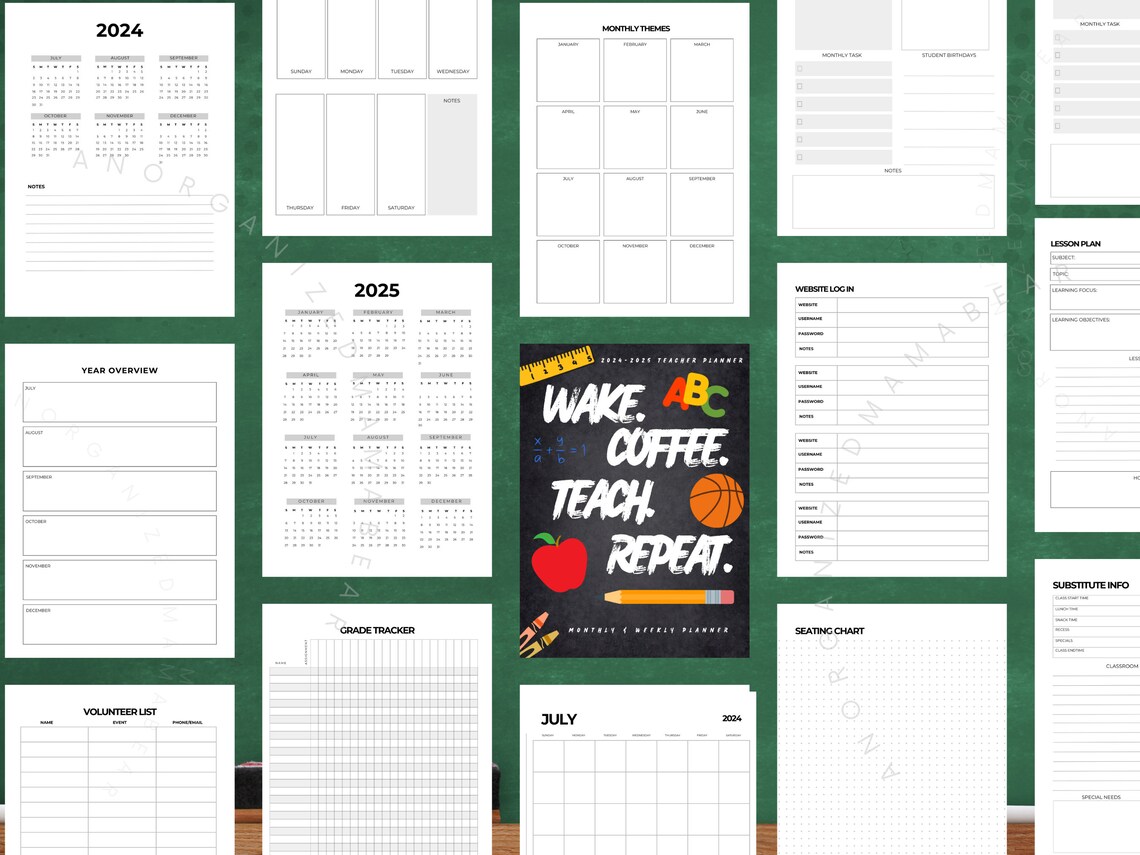 Teacher Planner Printable 2024-2025 School Calendar Lesson Planner ...