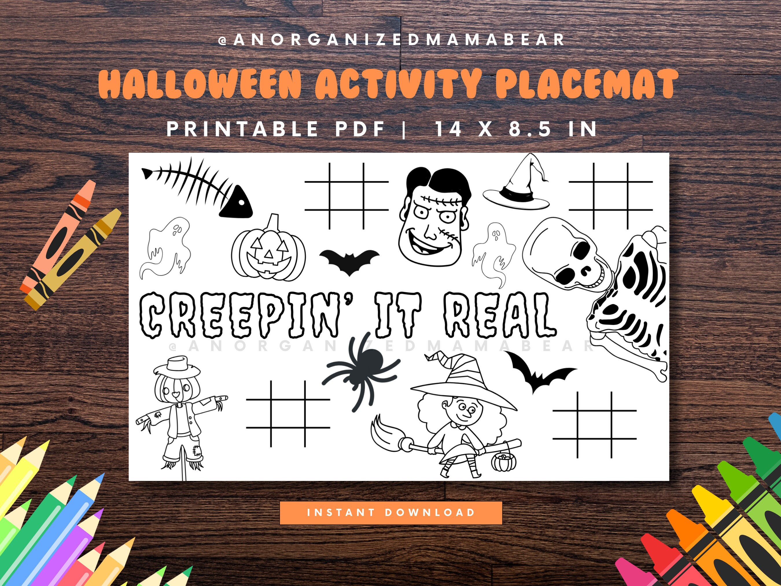 Halloween Coloring Page, Activity Sheet, Placemat, Adult, Digital ...