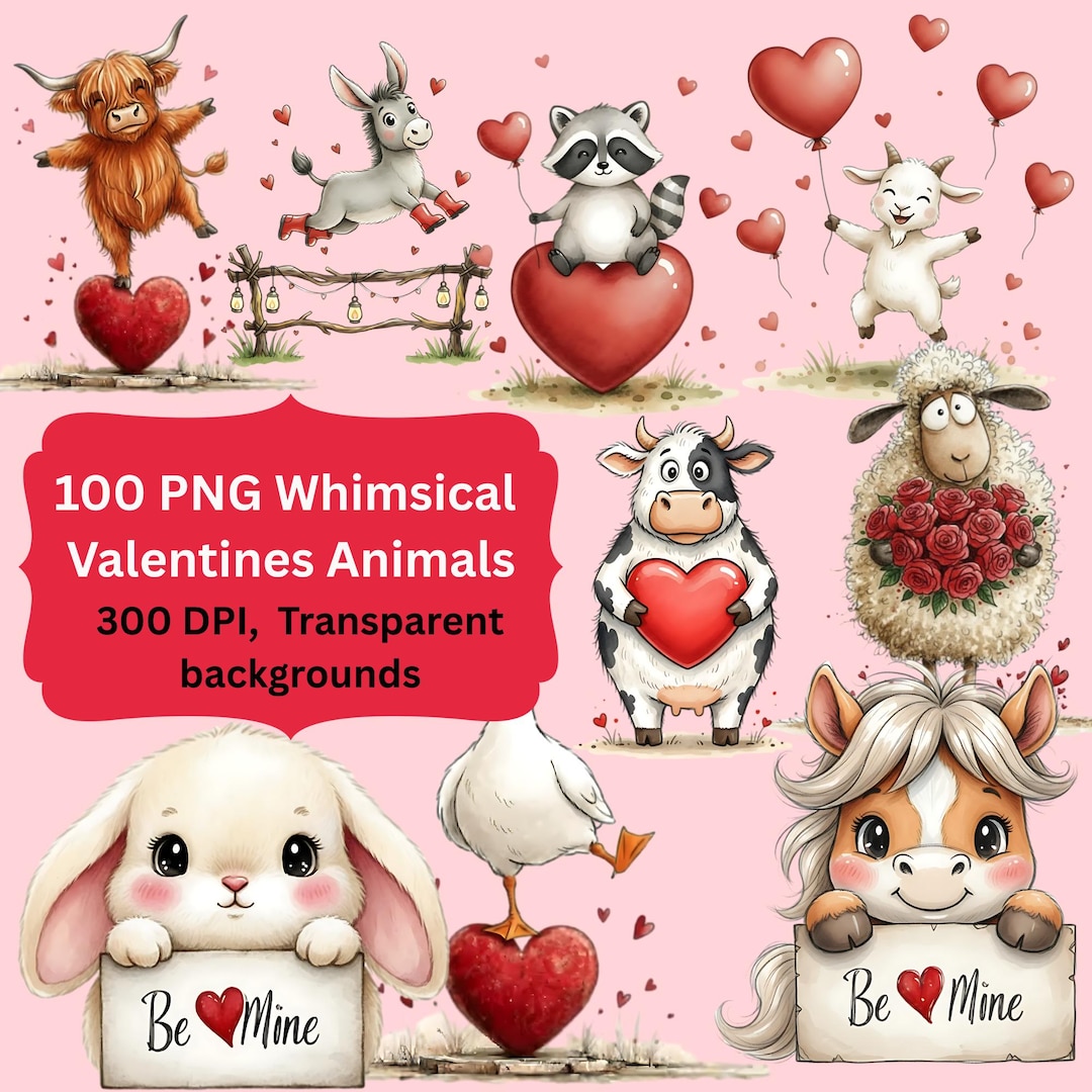 Whimsical Valentine's Animals Clipart: Animal Love Graphics (digital ...
