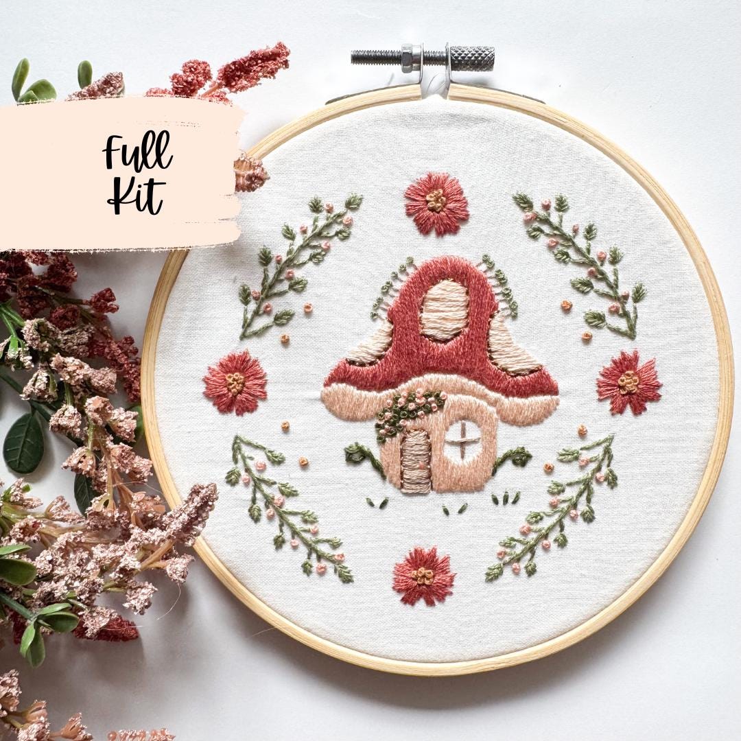 Embroidery Pattern Kit, Toadstool Cottage Embroidery Pattern Full Kit ...