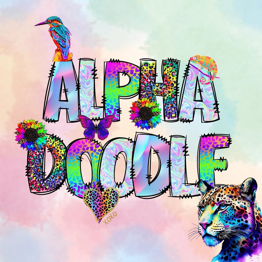 Neon Nostalgia Doodle, Neon 90s Doodle Alpha Pack, Funky Retro Rainbow ...