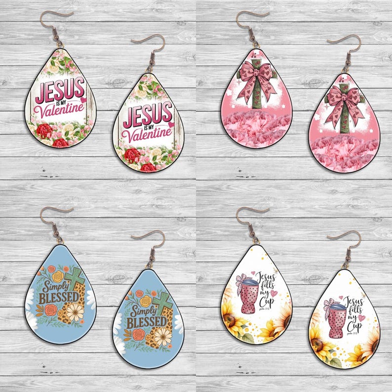 Bible Verse Teardrop Earrings PNG Bundle: Christian Sublimation Designs ...