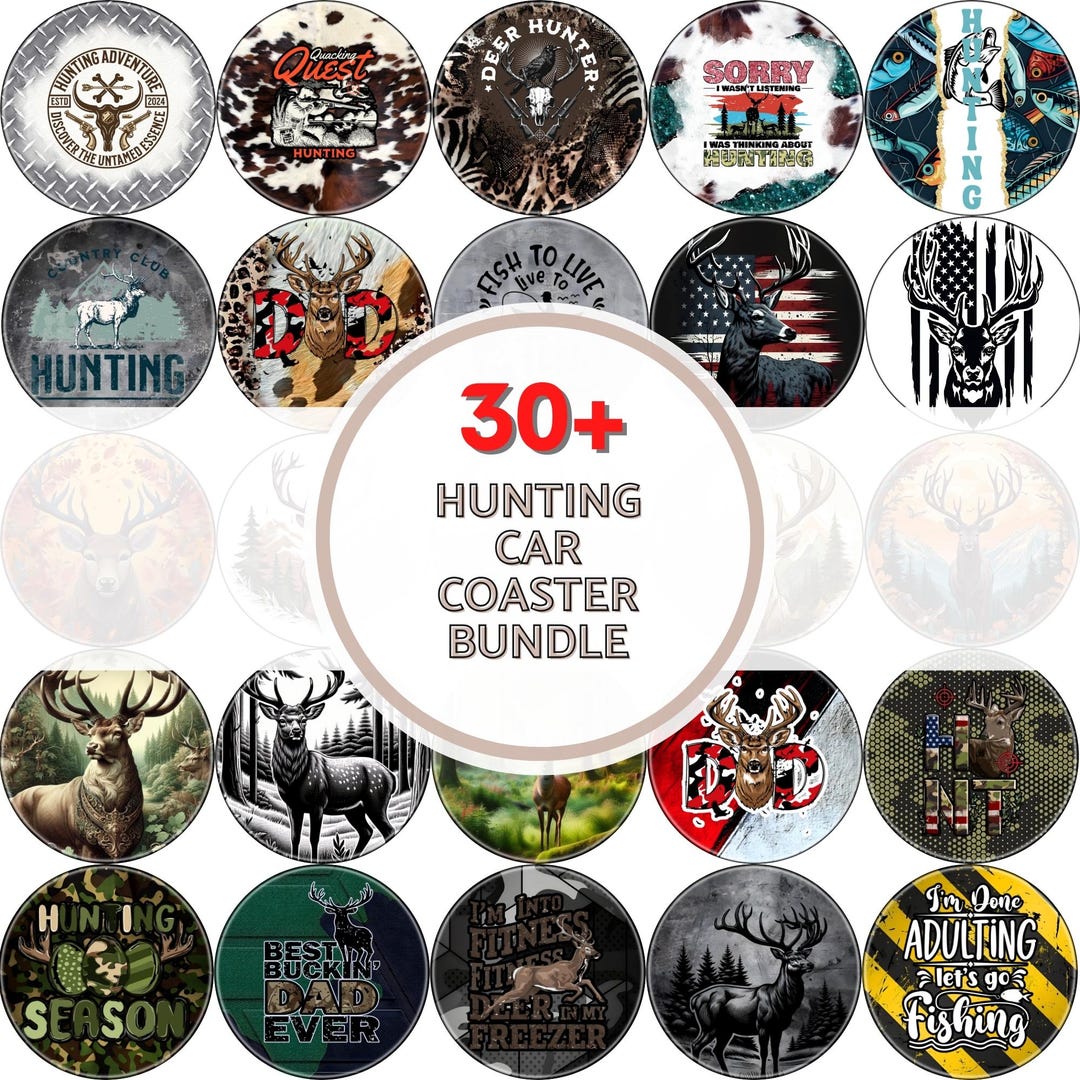 Hunting Car Coaster PNG Bundle, Deer Hunter Car Coaster Sublimation ...