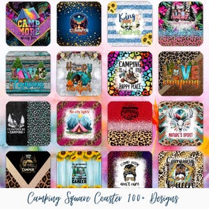 Camping Square Coaster Bundle, Camper Sublimation Design, Lake Life ...