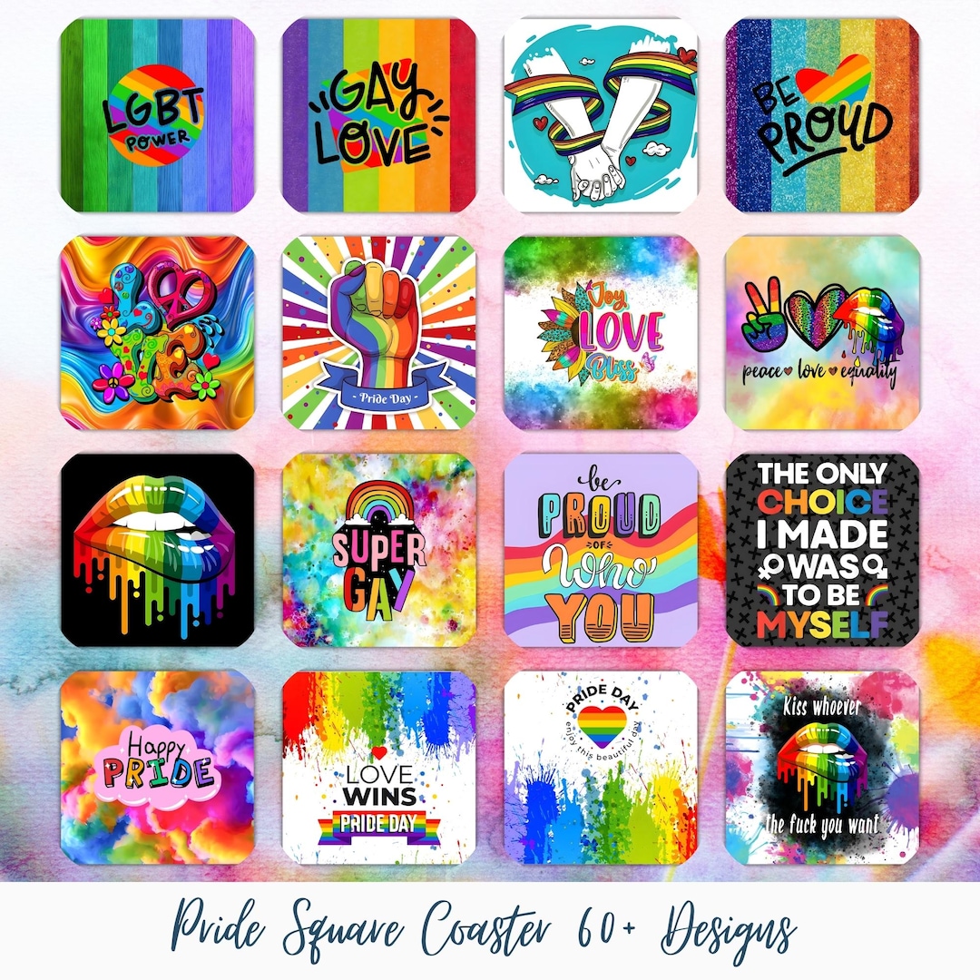 Pride Month Square Coaster Sublimation Design Bundle, LGBTQ Square ...