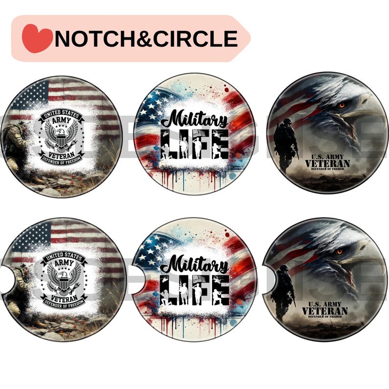 USA Military Car Coaster PNG Bundle Veteran Round Coasters PNG American ...