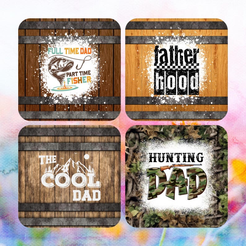 Father's Day Square PNG Bundle, Best Dad Faux Leather Coaster Design ...