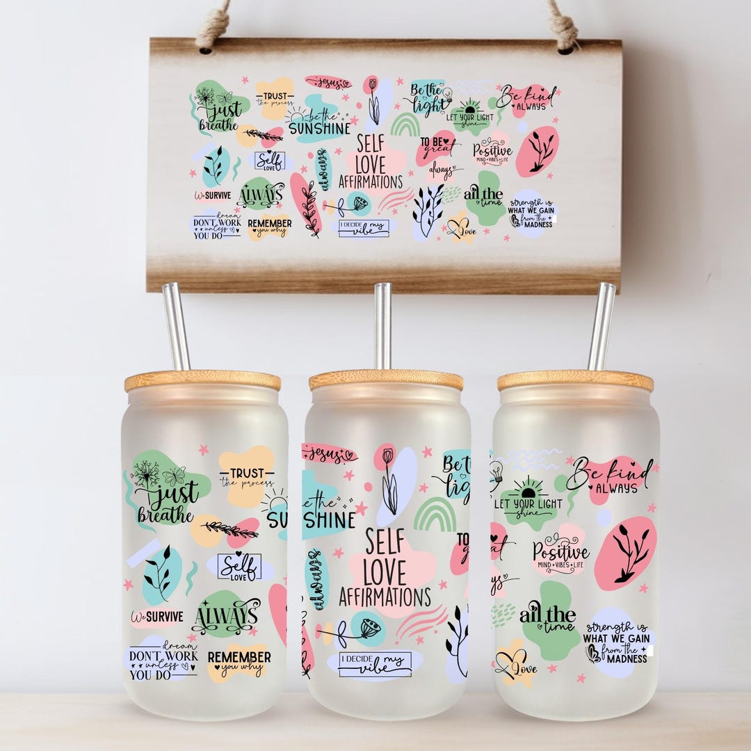 16oz Glass Can Wrap Sublimation Design Boho Daily Reminders ...