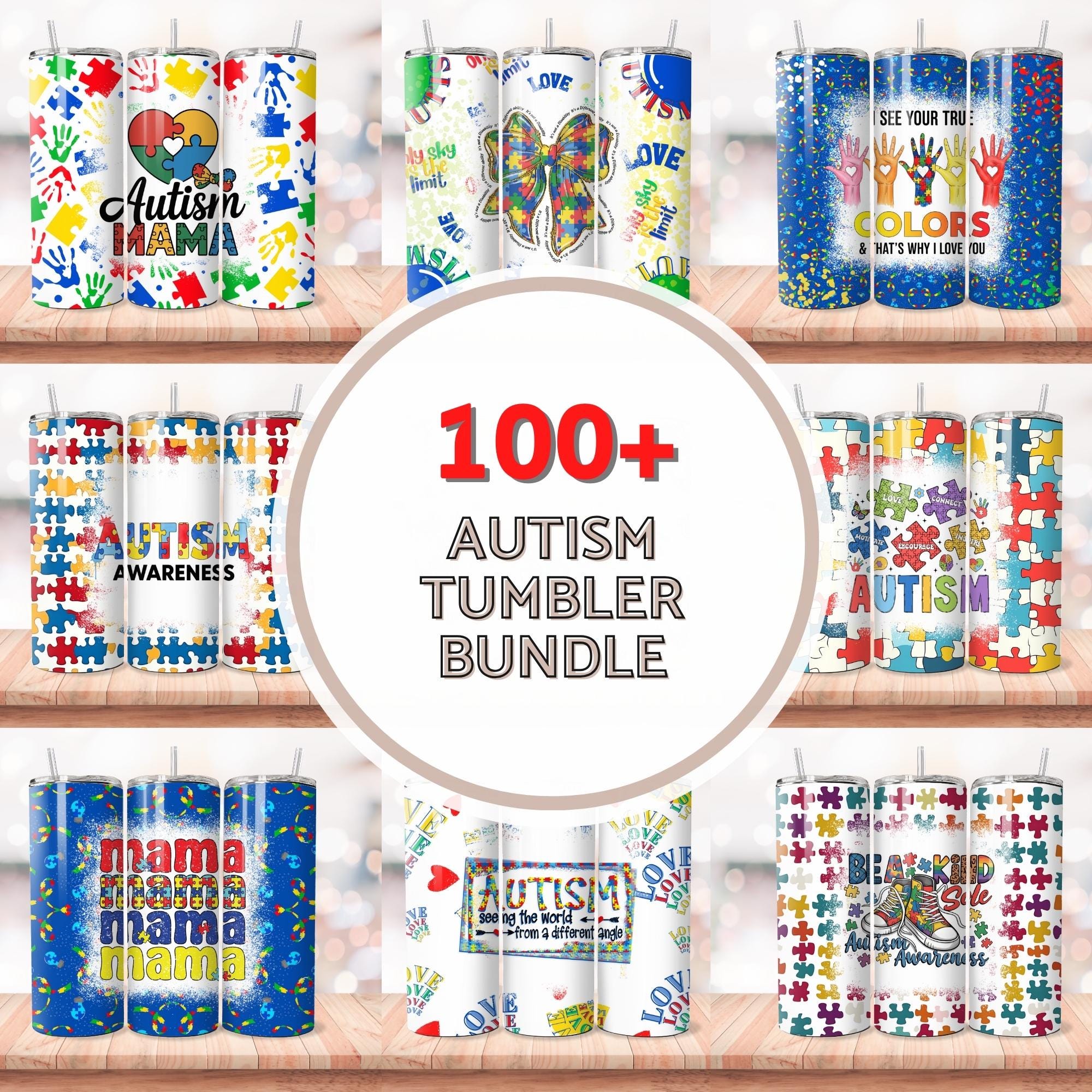 100+ Autism Tumbler PNG Bundle – Colorful Puzzle Wraps for 20oz Skinny ...