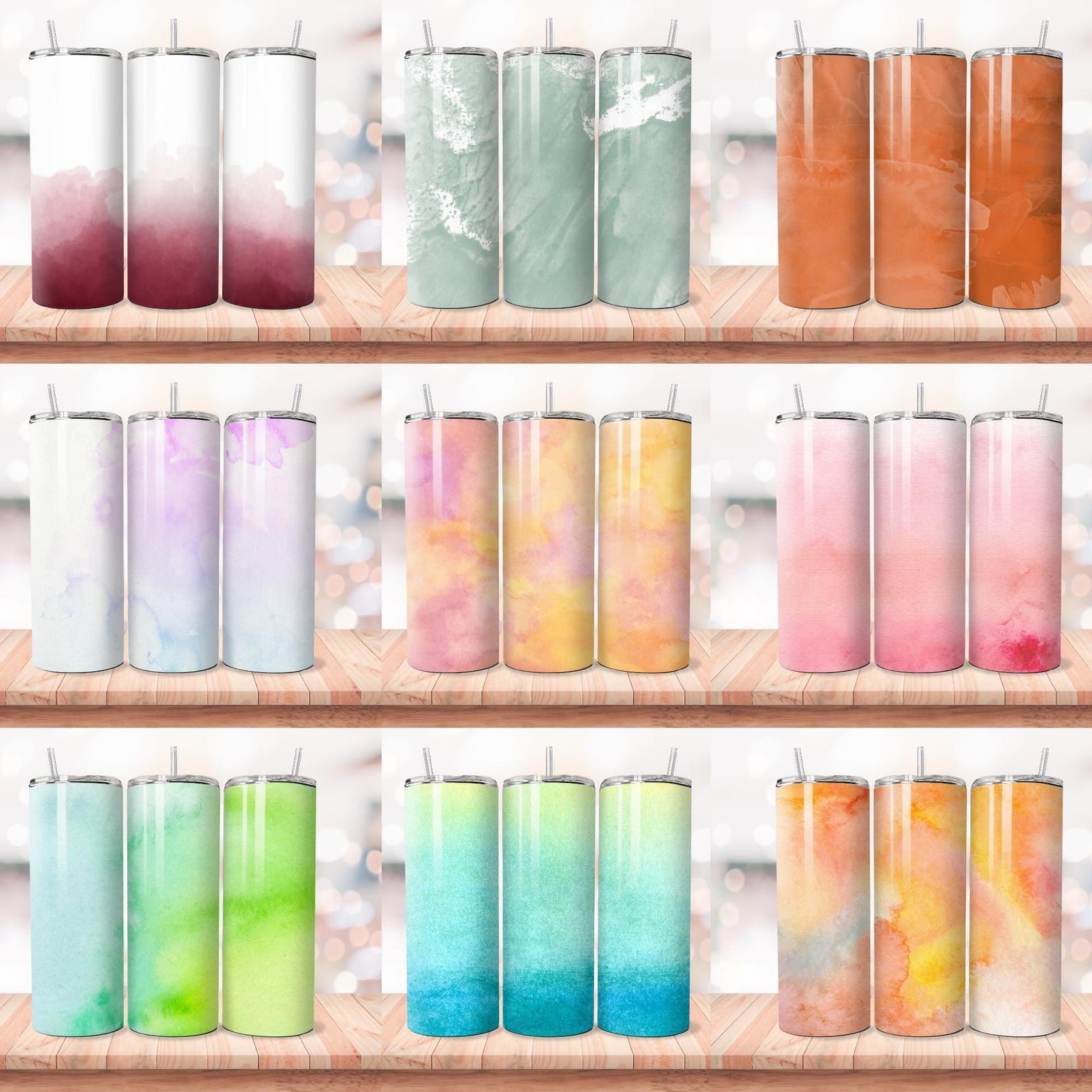 200+ Watercolor Tumbler Wrap Bundle, Solid Color Watercolor Sublimation ...