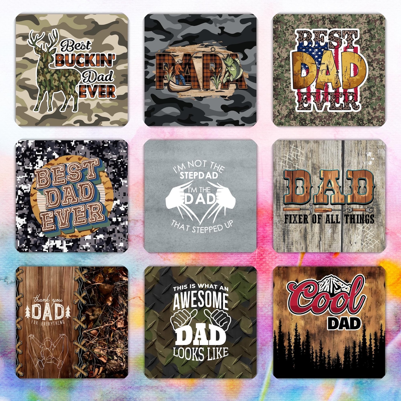 Father's Day Square PNG Bundle, Best Dad Faux Leather Coaster Design ...