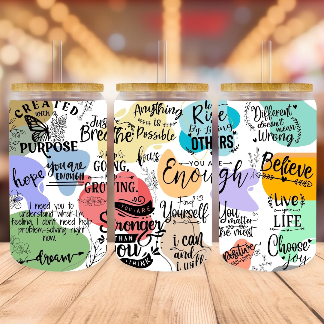 Cup of Positivity Png, 16oz Glass Can Wrap Design, Boho Daily Reminders ...