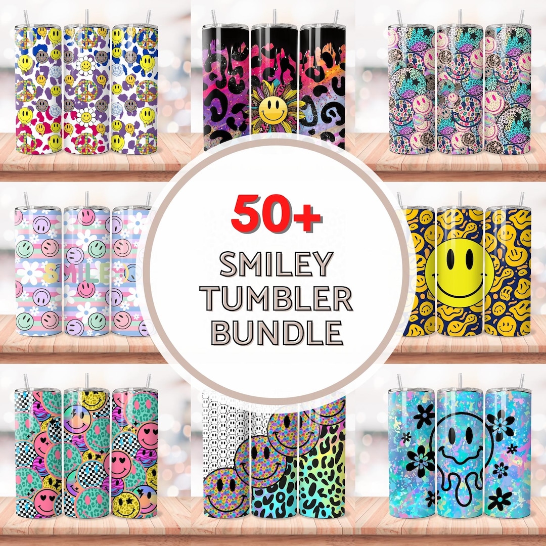 50+ Smiley Tumbler Wrap Bundle, Retro Smiley Tumbler, Smiley Face Png ...