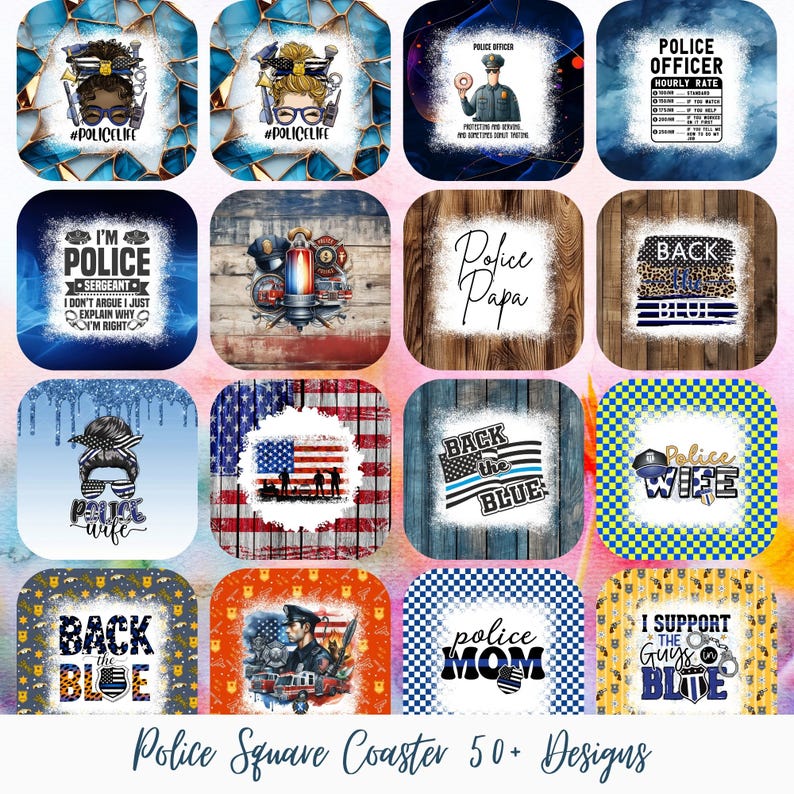 Police Support Coaster Bundle | 50+ Sublimation Pngs for Police Wife ...