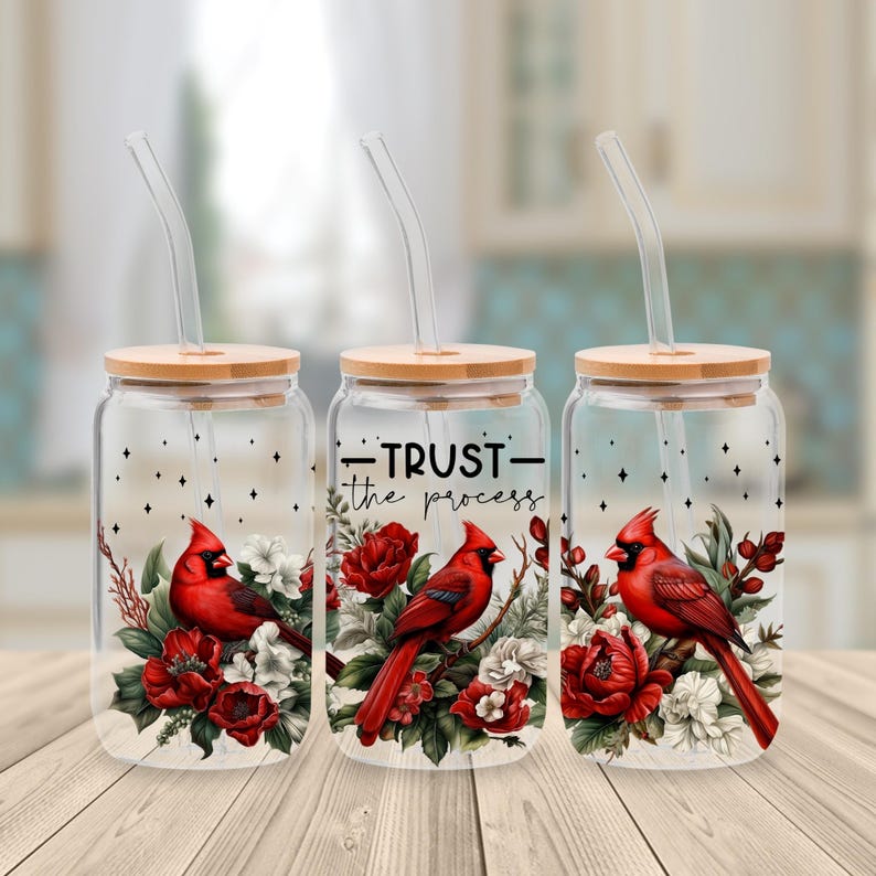 Red Cardinal Glass Can, Affirmation 16oz Libbey Glass Can Sublimation ...