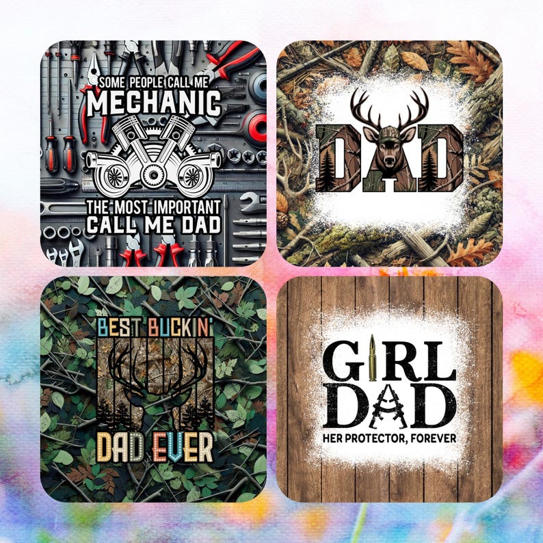 Father's Day Square PNG Bundle, Best Dad Faux Leather Coaster Design ...