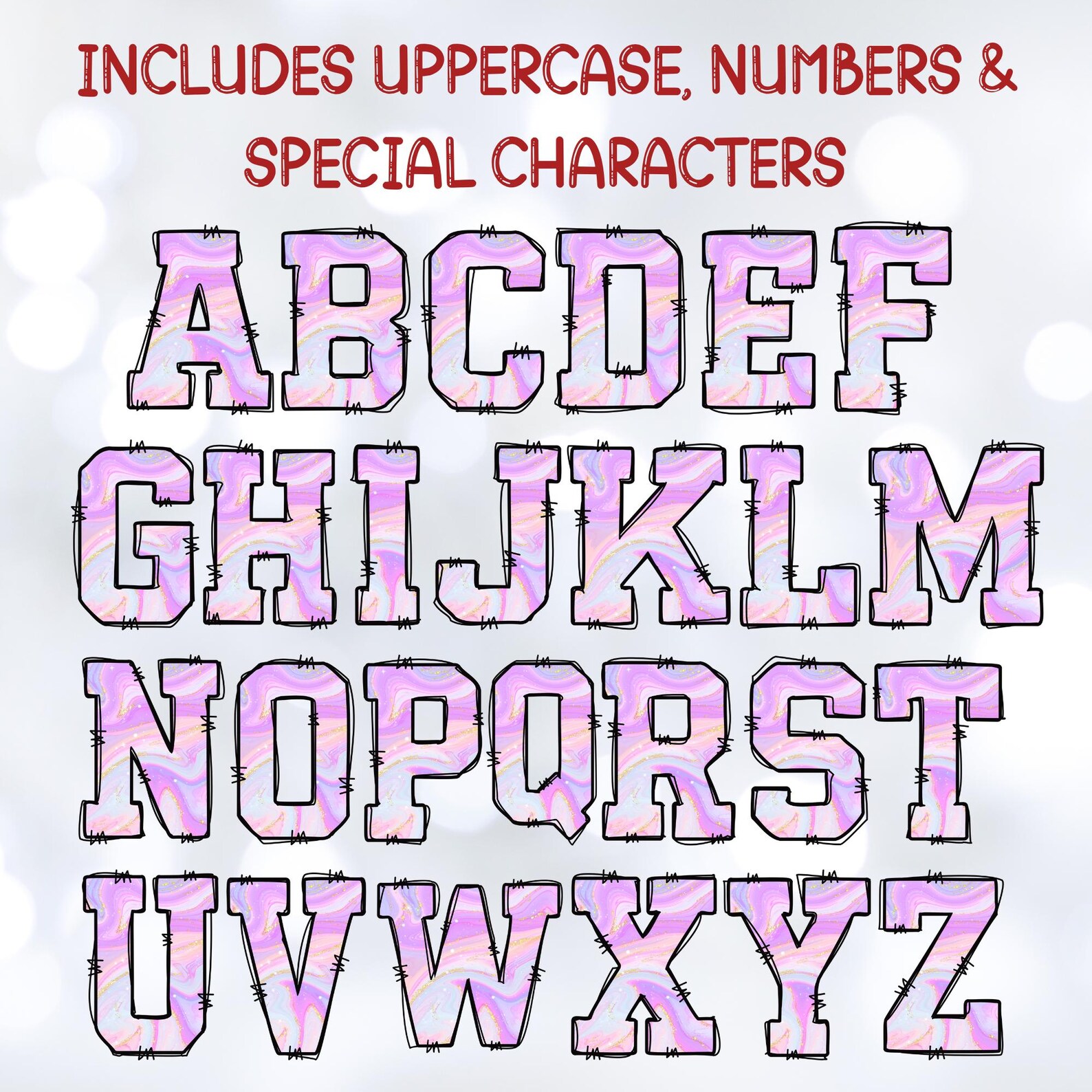 Pastel Marble Alphabet PNG – Sweet Doodle Varsity Letters Clipart Pack ...
