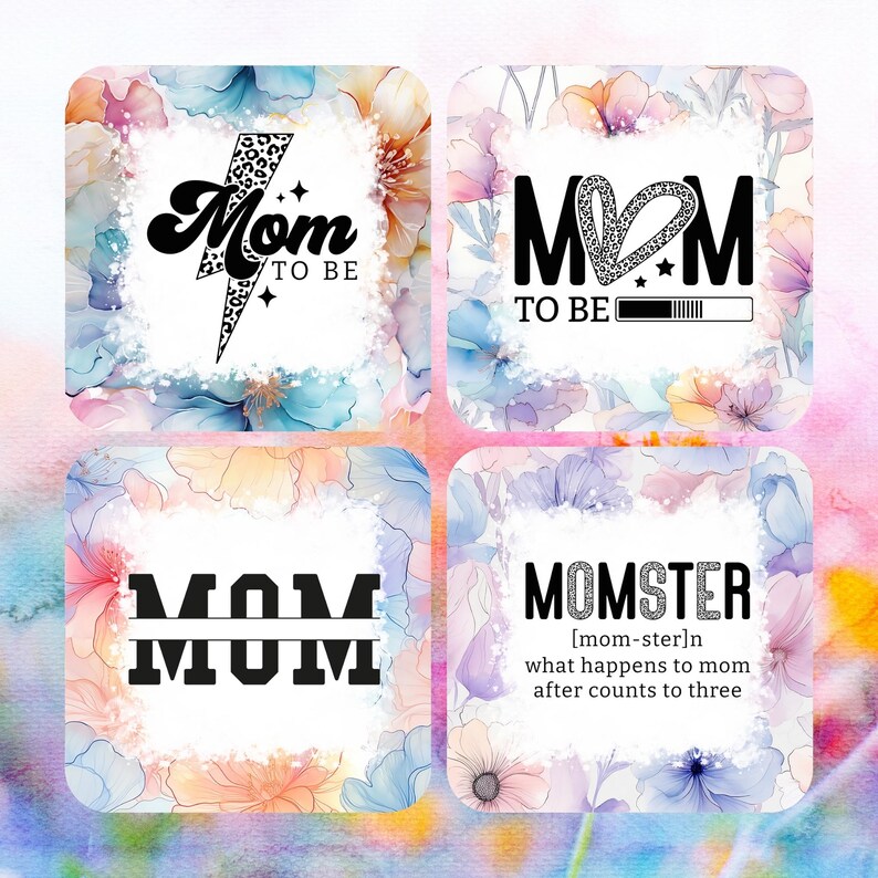 Mom Square Coaster Bundle, Funny Mom Coaster PNG, Mama Coaster ...