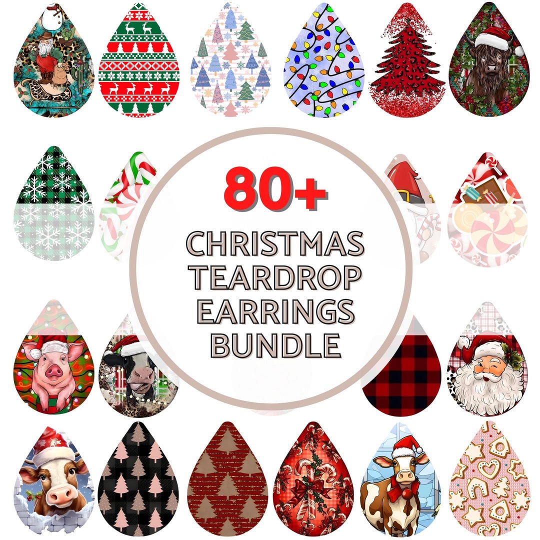 Christmas Teardrop Earrings PNG Sublimation Design Bundle (digital ...