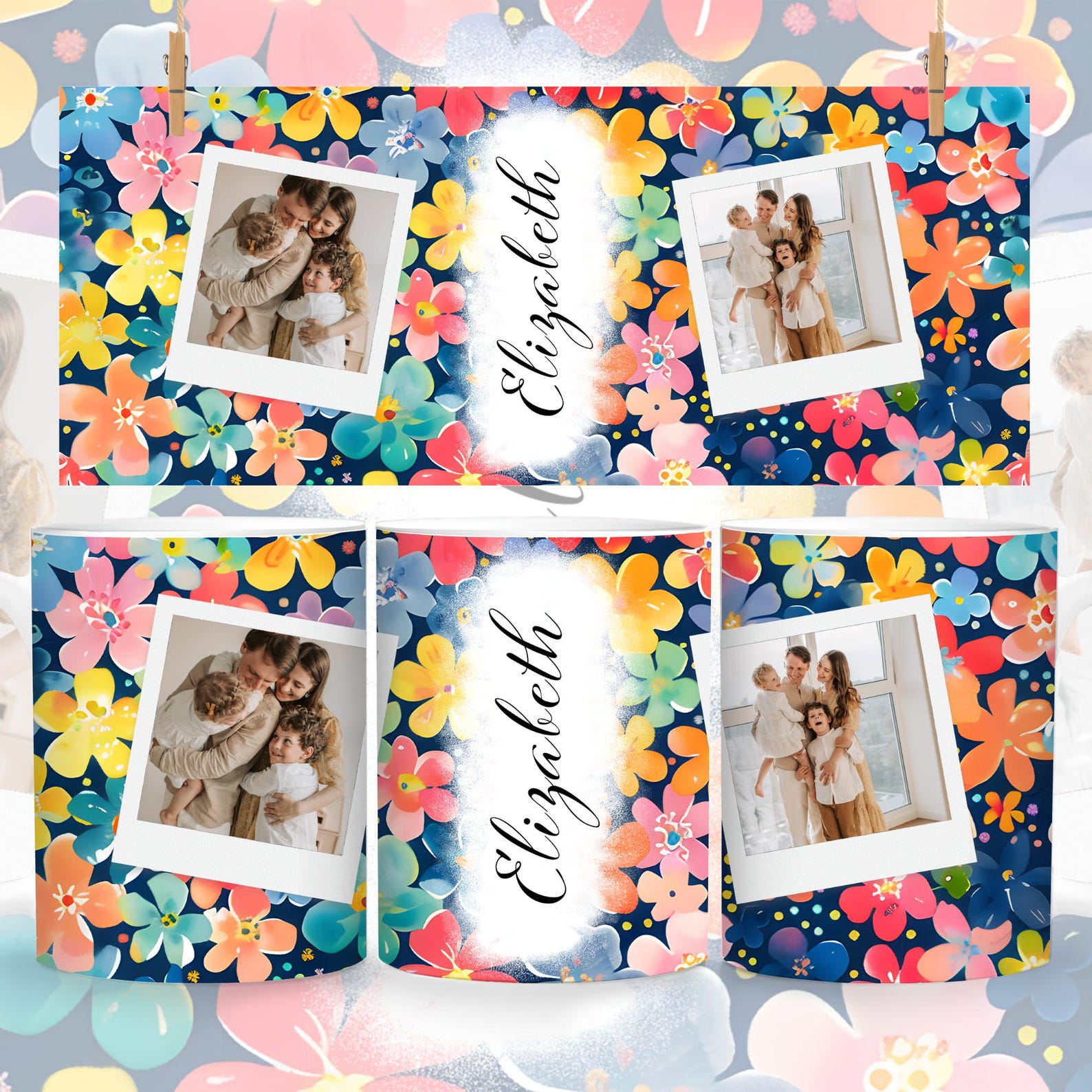 Add Own Text Photo Mug Template Collage Bundle, Photo Template Mug ...