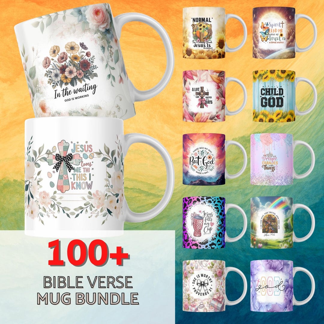 100+ Bible Verse Mug Bundle, Christian Faith Mug Wrap PNG, Scripture ...