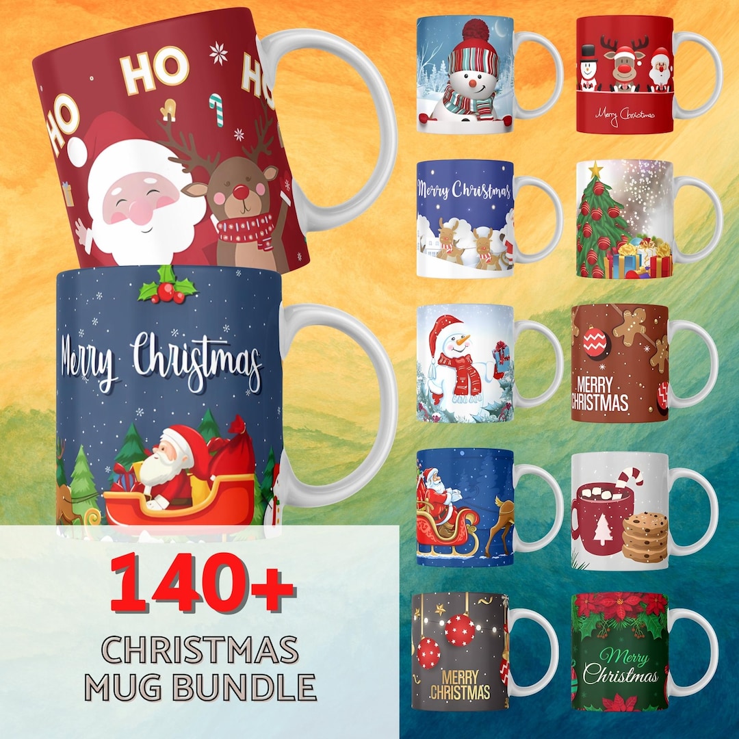 140+ Christmas Mug Wrap Bundle, Watercolor Mug Wrap Sublimation Designs ...
