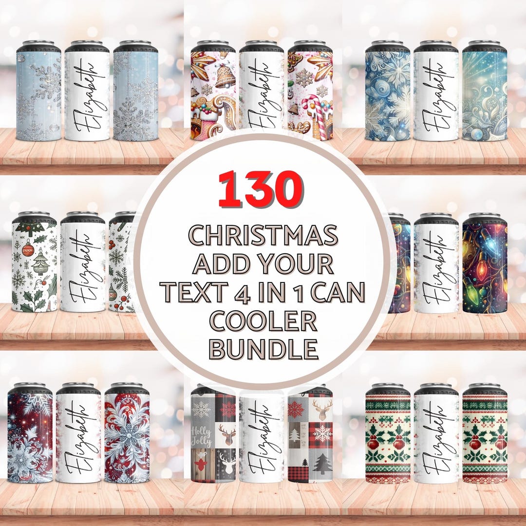 130 Christmas Add Your Text 4 in 1 Can Cooler Bundle, Sublimation PNG ...