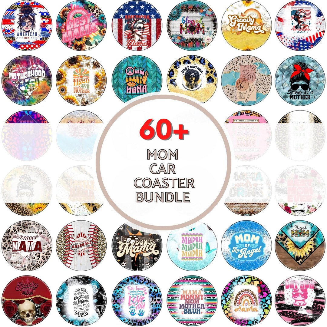 Mom Car Coaster PNG Bundle, Mama Coaster Designs, Moms Club Round PNG ...