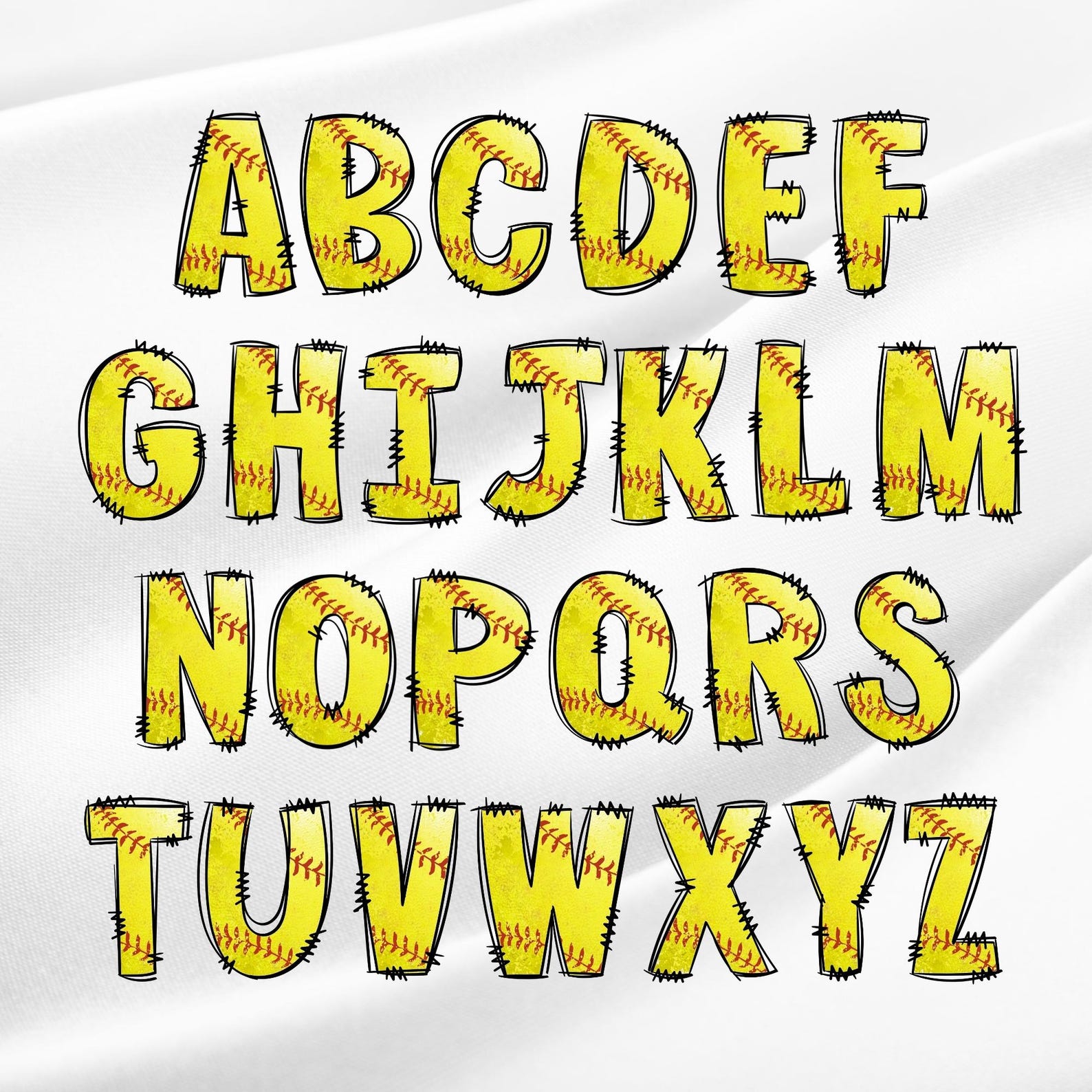 Softball Alphabet Letters PNG Bundle, Sublimation Alpha Set Designs PNG ...