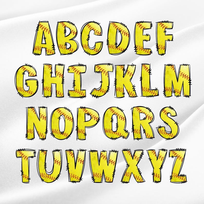 Softball Alphabet Letters PNG Bundle, Sublimation Alpha Set Designs PNG ...